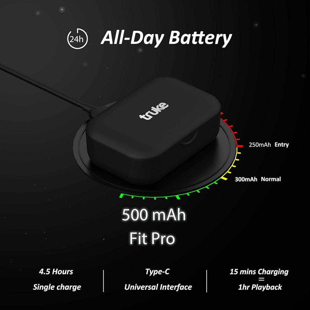 truke Fit Pro Bluetooth Truly Wireless in Ear Earbuds with Mic (Carbon ...