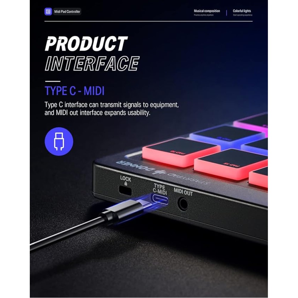 Donner MIDI Pad Controller Keyboard USB Type-C, Professional Drum Pad ...